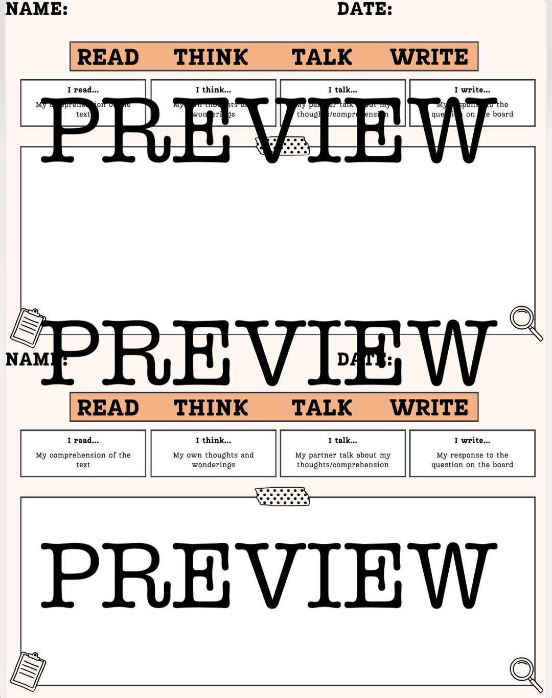 Read Think Talk Write Response Cards - Etsy