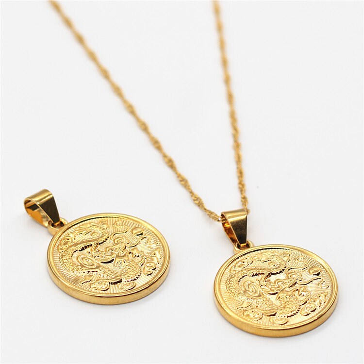 Gold Dragon Coin - Dragon Pendant - Round Dragon - Jewelry Making ...