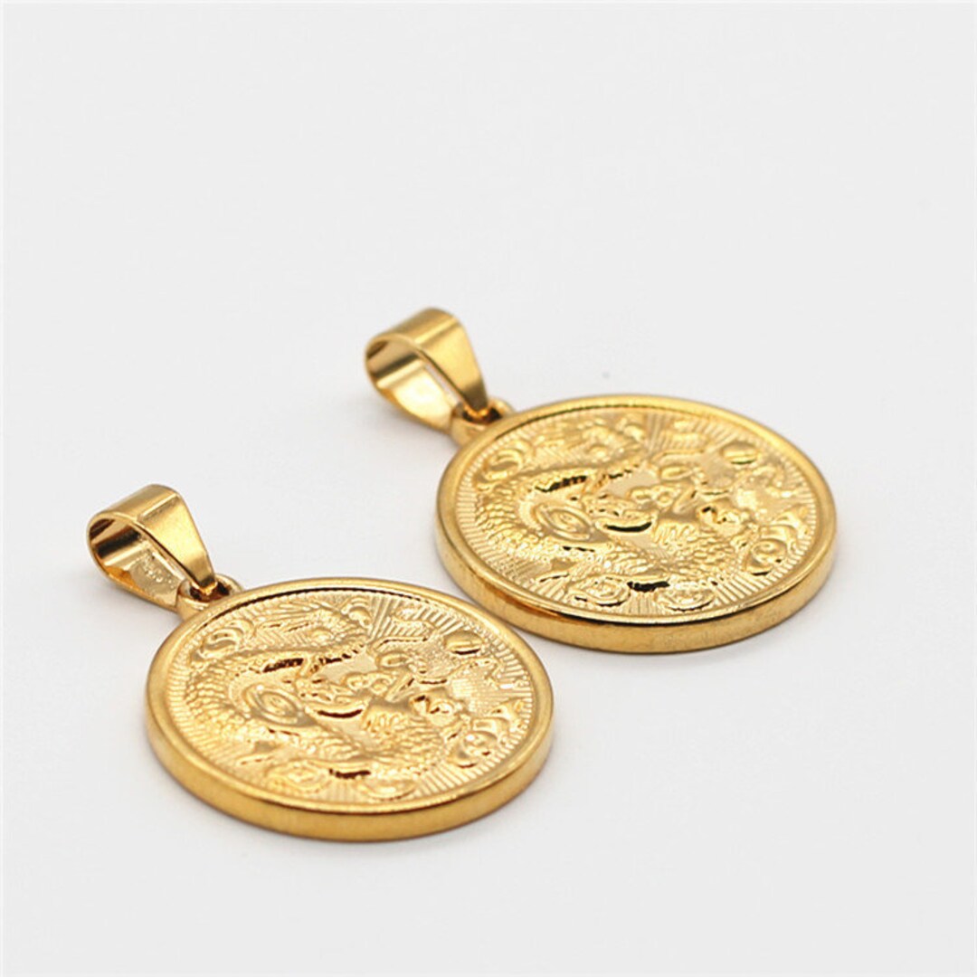 Gold Dragon Coin Dragon Pendant Round Dragon Jewelry - Etsy