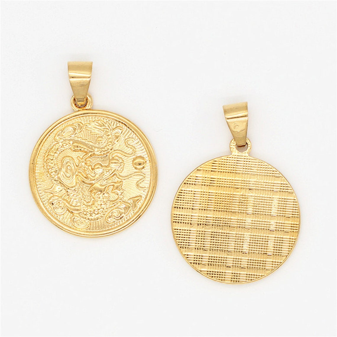 Gold Dragon Coin - Dragon Pendant - Round Dragon - Jewelry Making ...