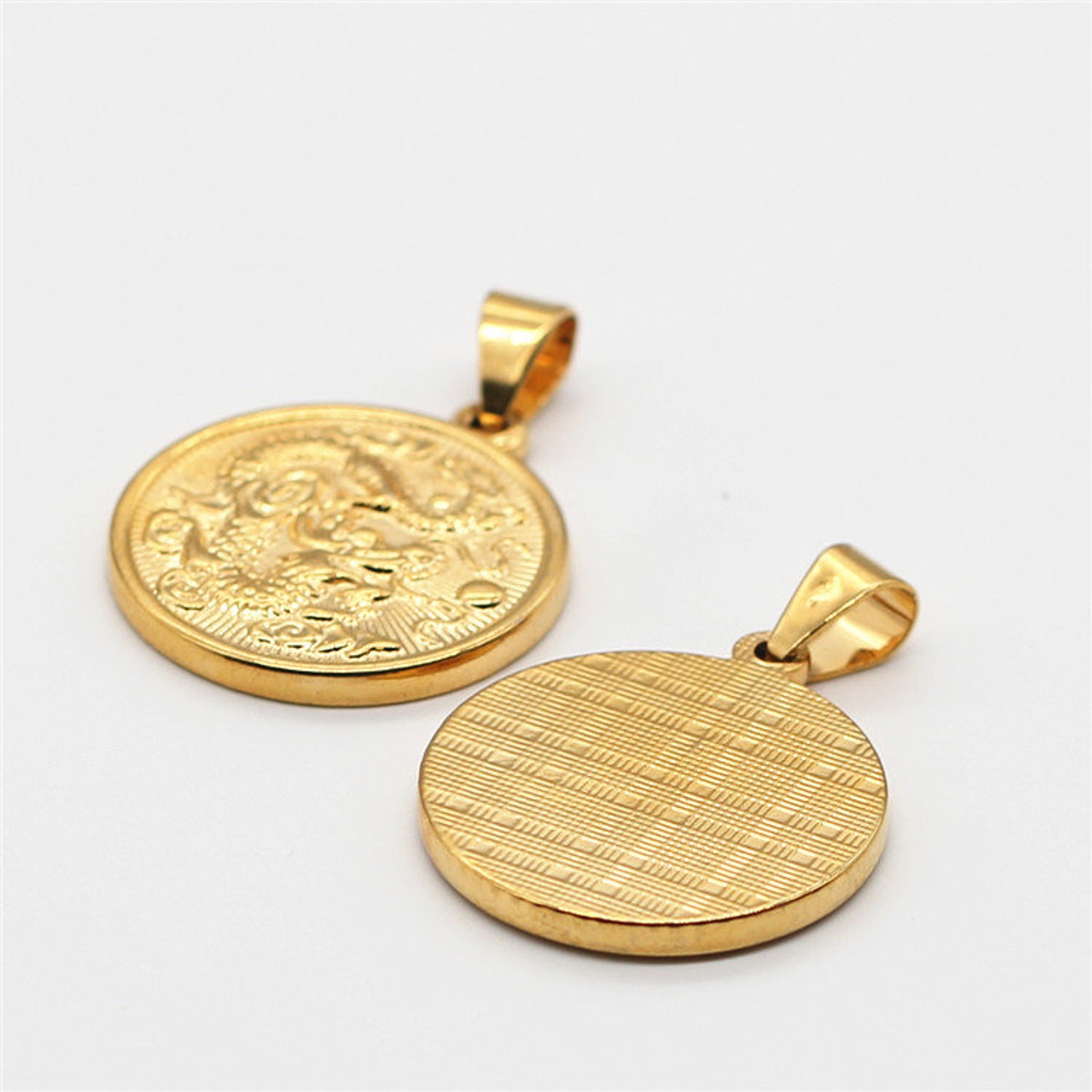 Gold Dragon Coin - Dragon Pendant - Round Dragon - Jewelry Making ...