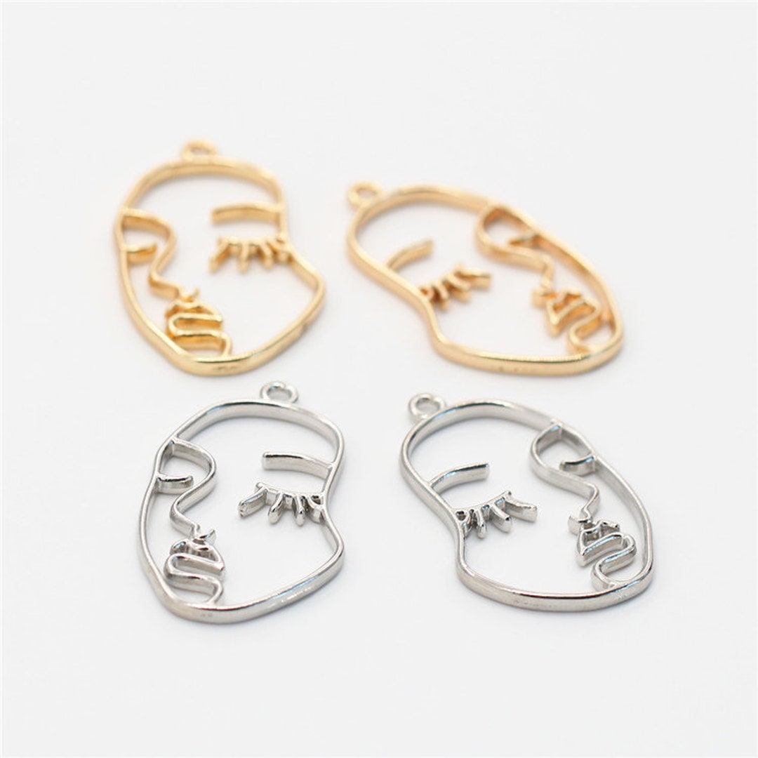 4pcs - Wire Face Charms - Face Pendant - Face Findings - Brass Face ...