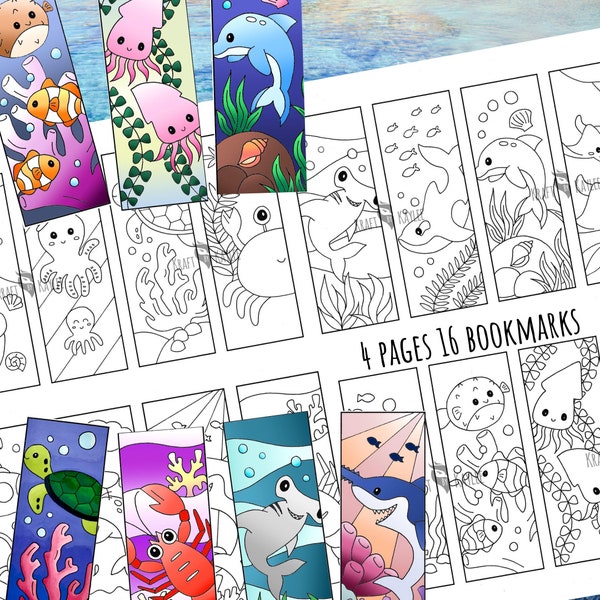 Coloring Bookmarks Sea Creatures - Etsy