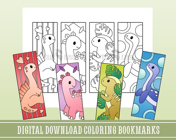 Cute Dinosaur Coloring Bookmarks set of 4 Coloring Pages - Etsy