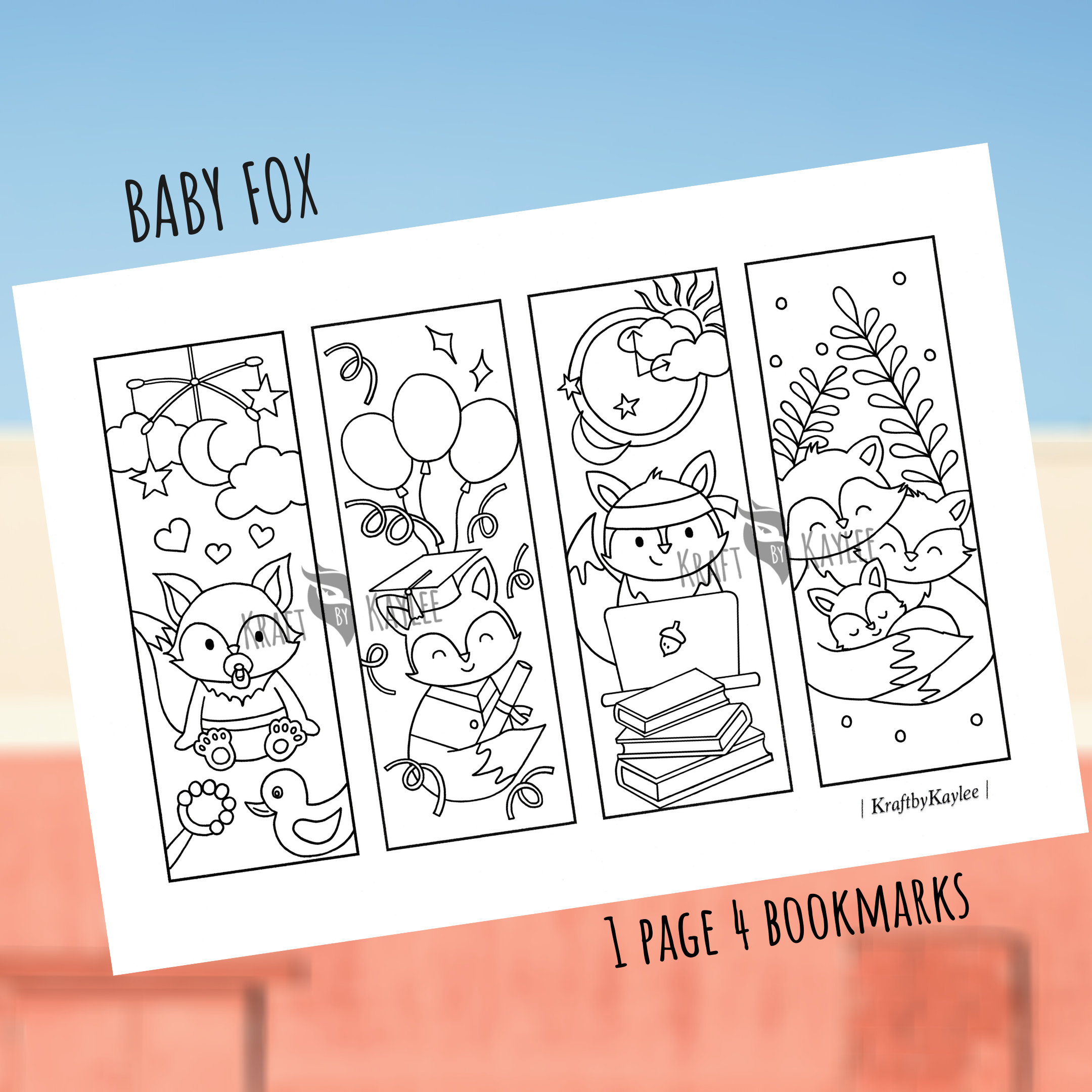 Baby Fox Coloring Bookmarks set of 4, PDF Download Coloring Bookmarks ...
