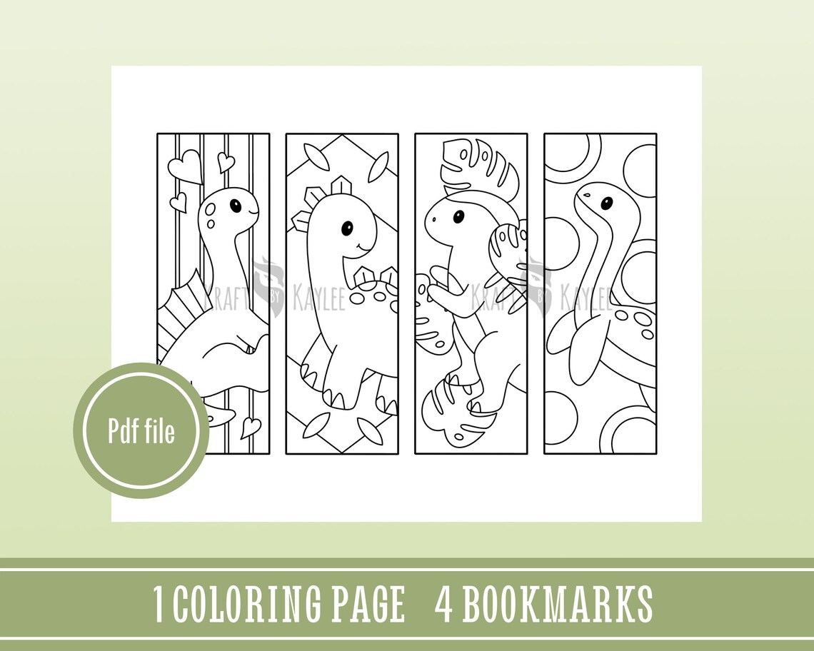Cute Dinosaur Coloring Bookmarks set of 4 Coloring Pages - Etsy