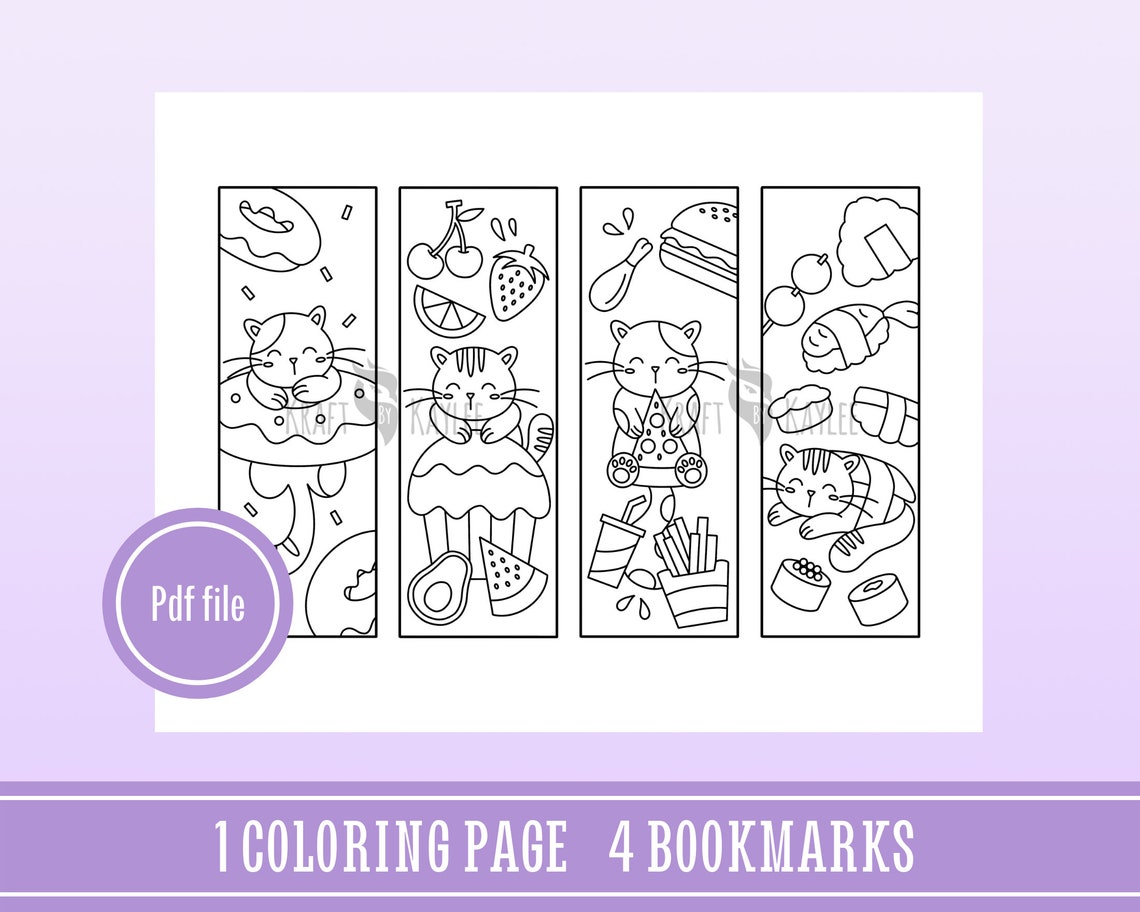 Cute Kitty Coloring Bookmarks set of 4 Coloring Pages - Etsy