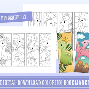 Dinosaur Set Coloring Bookmarks (set of 8), Coloring Pages, Printable ...