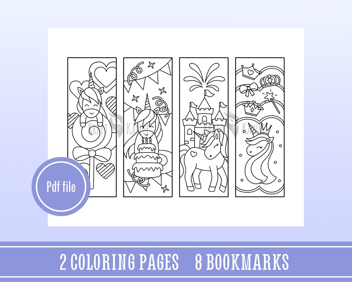 Unicorn Set Coloring Bookmarks (set of 8), Coloring Pages, Printable ...
