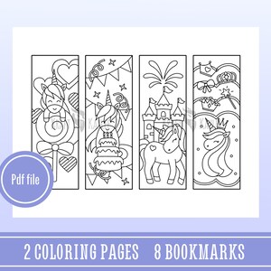Unicorn Set Coloring Bookmarks (set of 8), Coloring Pages, Printable ...