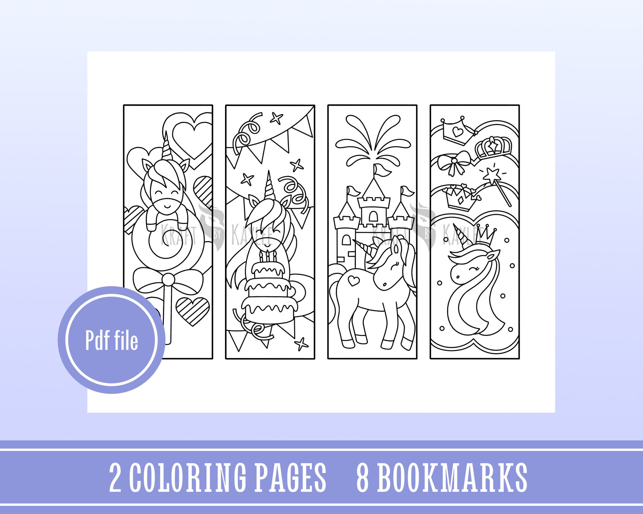 Unicorn Set Coloring Bookmarks (set of 8), Coloring Pages, Printable ...