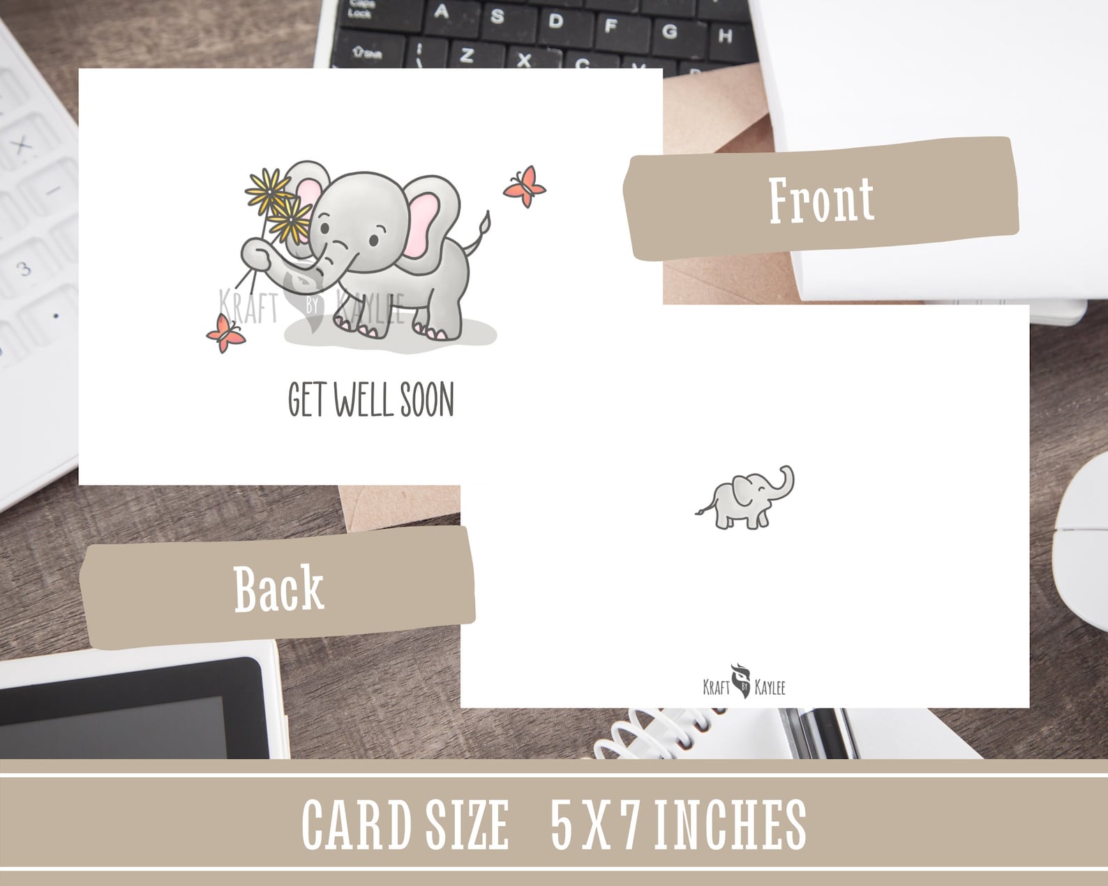 Baby Elephant Get Well Soon Printable Card, 5x7 Folded Greeting Card ...