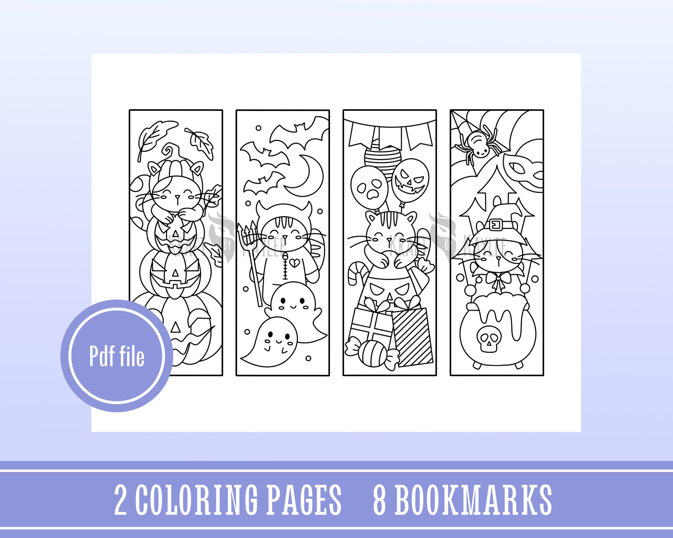 Kitty Set Coloring Bookmarks (set of 8), Coloring Pages, Printable ...