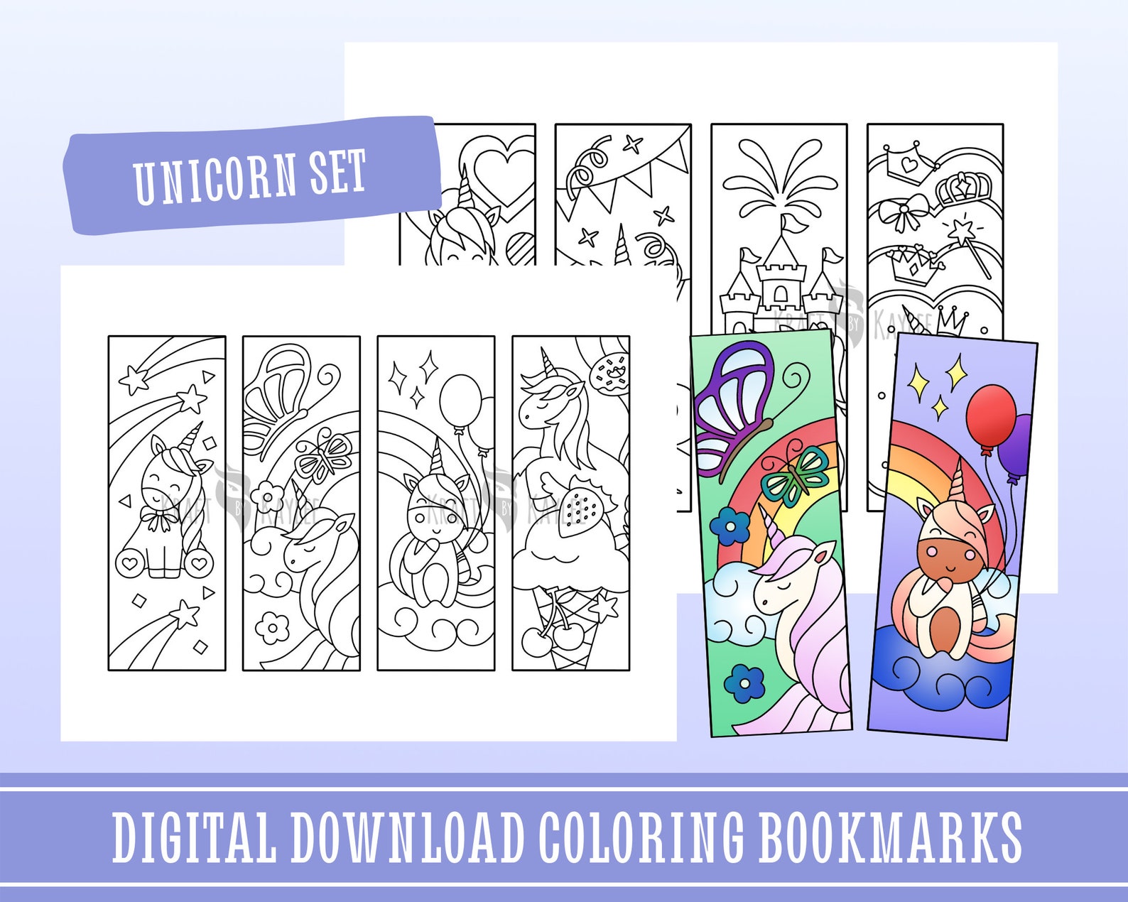 Unicorn Set Coloring Bookmarks (set of 8), Coloring Pages, Printable ...