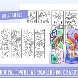 Unicorn Set Coloring Bookmarks (set of 8), Coloring Pages, Printable ...