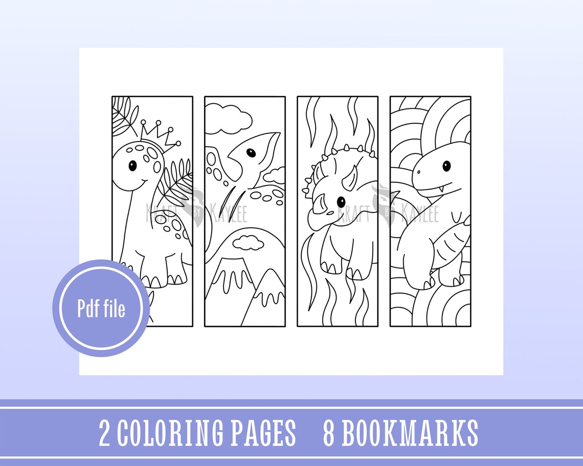 Dinosaur Set Coloring Bookmarks (set of 8), Coloring Pages, Printable ...