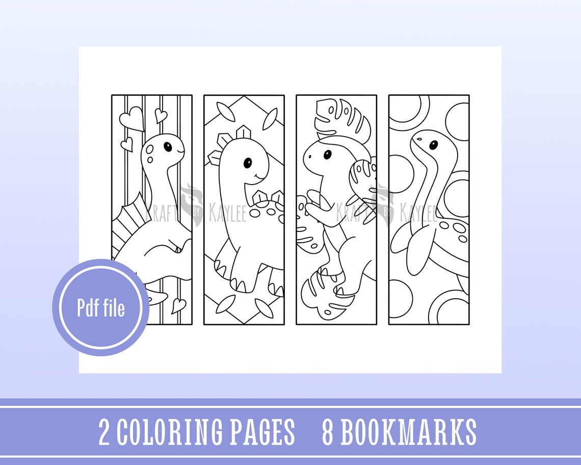 Dinosaur Set Coloring Bookmarks (set of 8), Coloring Pages, Printable ...