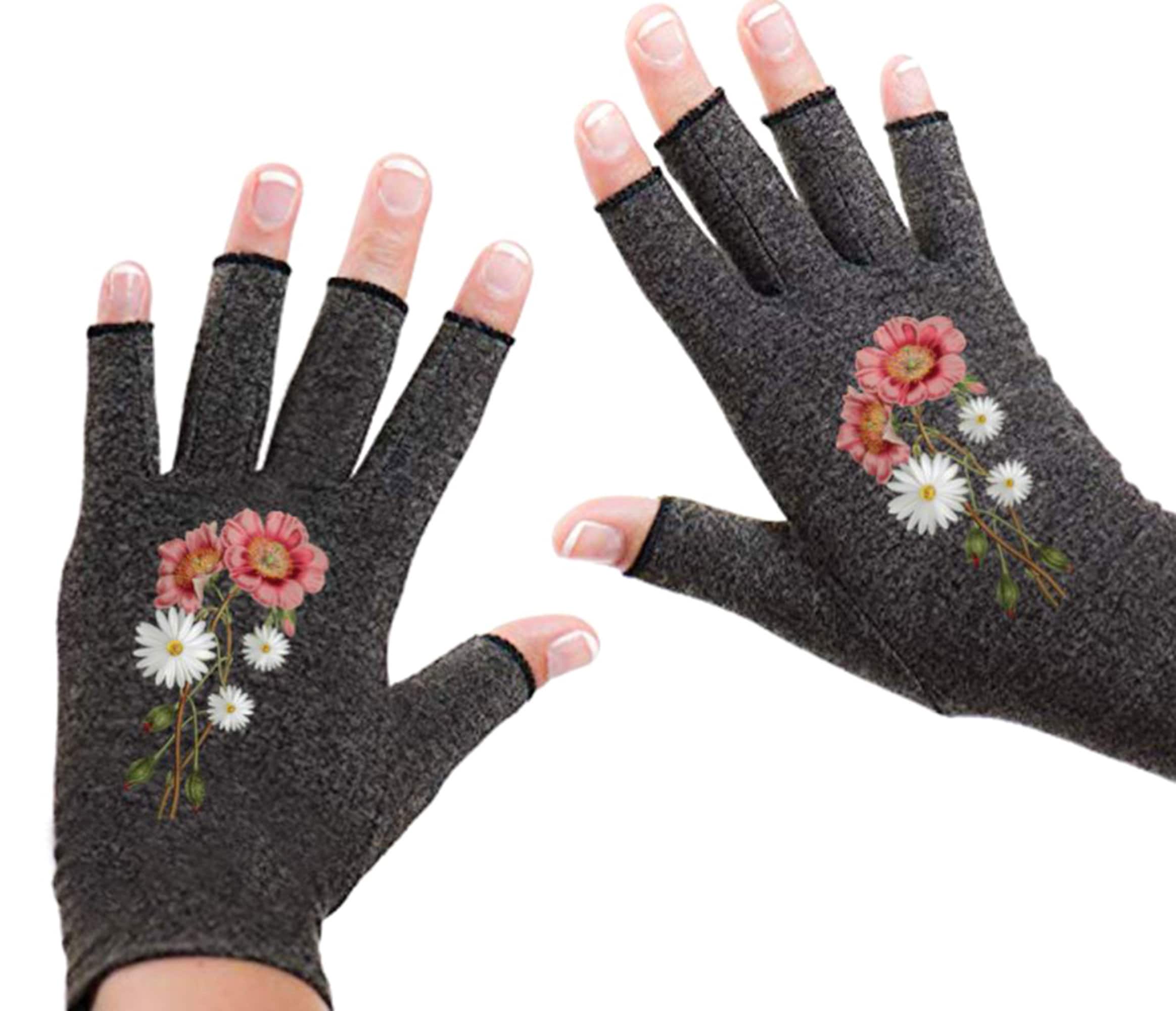 Floral Compression Fingerless Gloves: Arthritis Relief, Texting ...