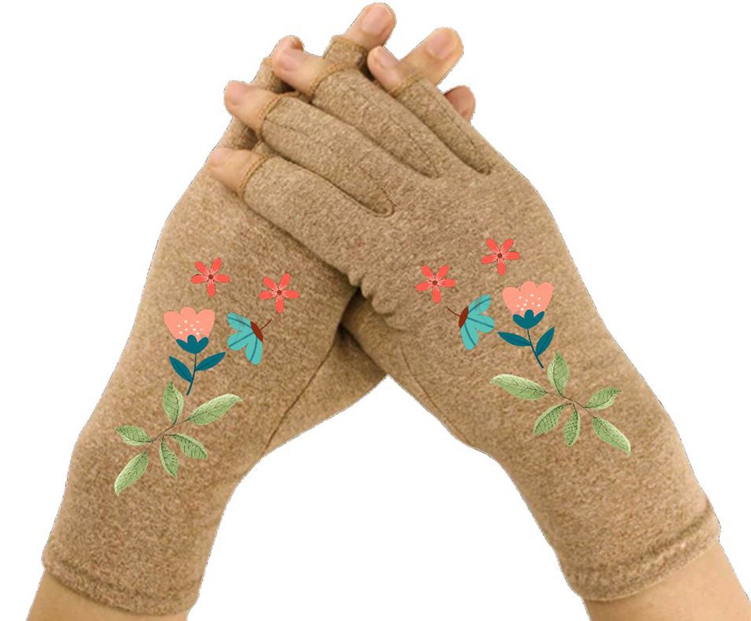 Floral Fingerless Compression Gloves: Arthritis Relief, Texting Gloves ...