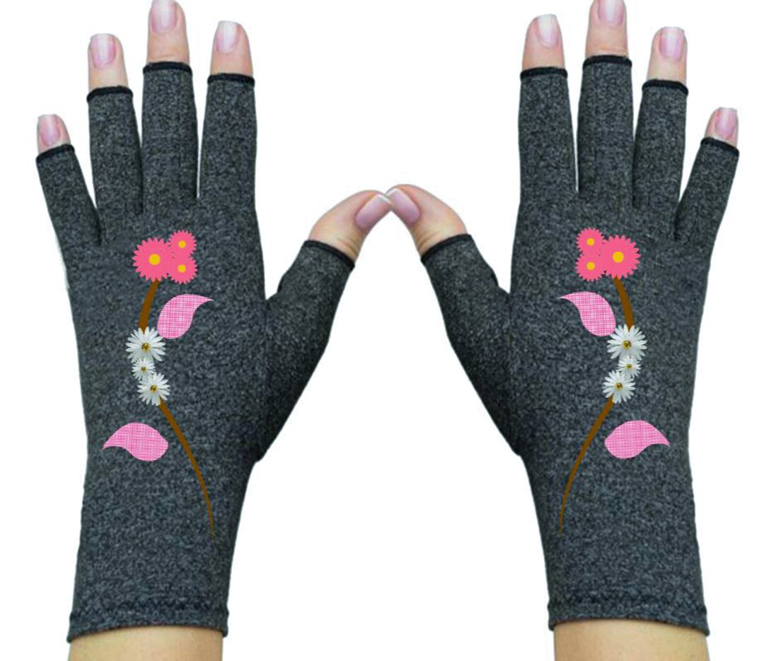 Floral Fingerless Compression Gloves: Arthritis Relief Wrist Warmers - Etsy