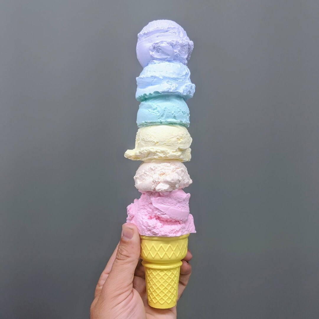 Wall Mounted Pastel Rainbow Ice Cream Sculpture Six Scoop Tower With ...