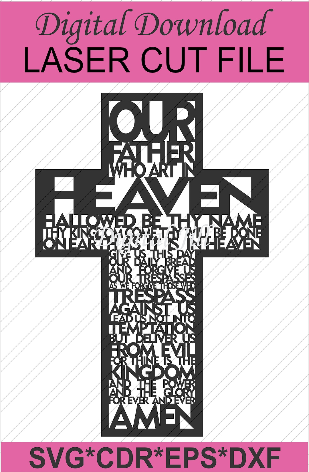 Lord's Prayer With Border Laser Cut Cross File. Our Father Cross Svg ...