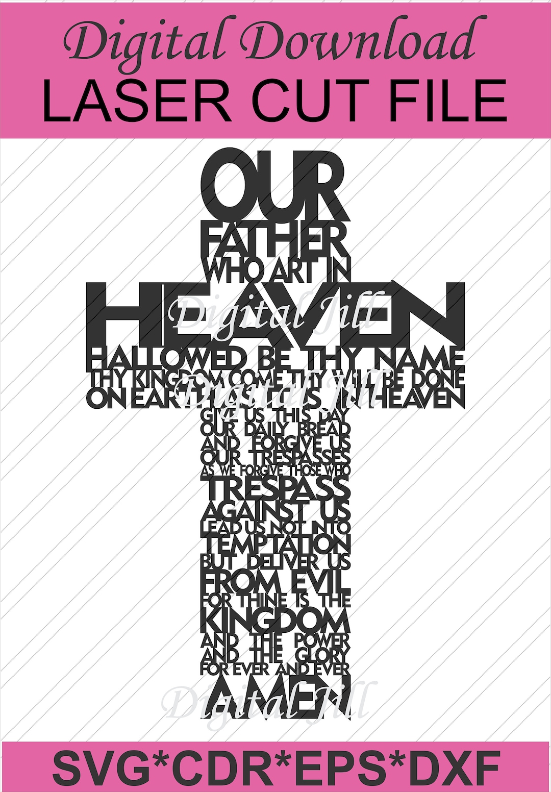 Lord's Prayer Lasercut Cross File. Our Father Cross Svg Lord's Prayer ...