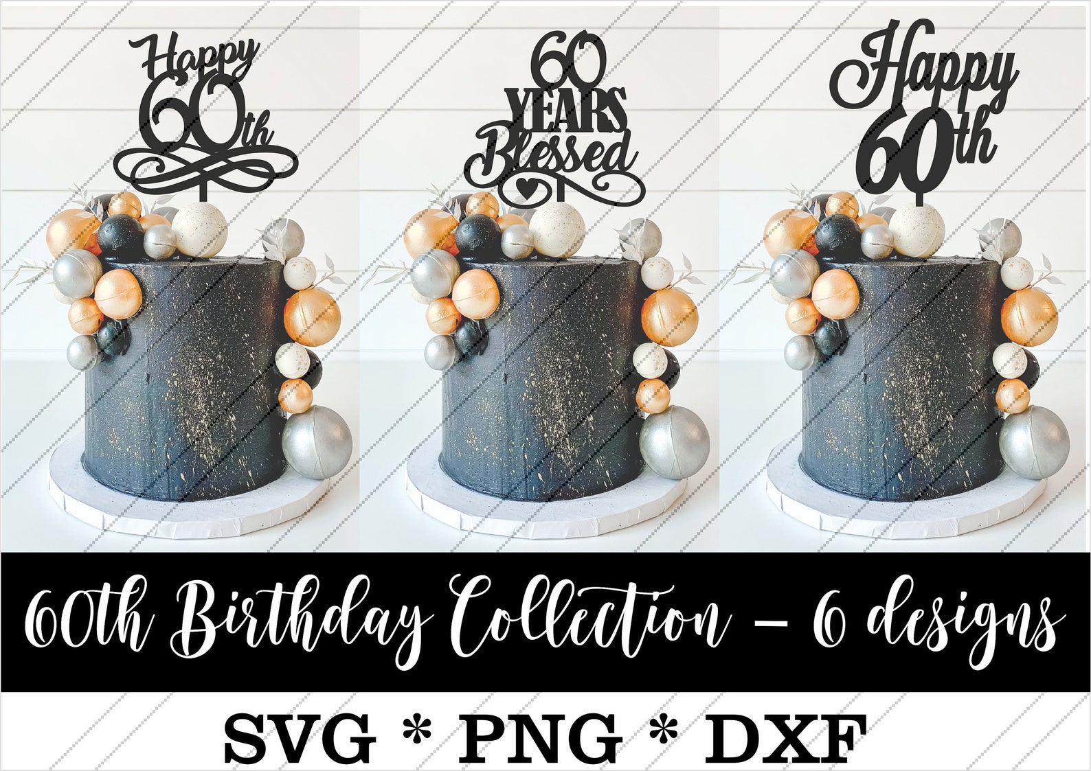 Cake Topper Svg Bundle. 60th Birthday Svg Bundle. Happy 60th - Etsy