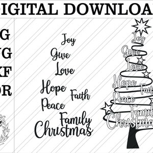 Christmas Tree Wall Decoration Laser Cut File. Joy, Give, Hope, Love ...