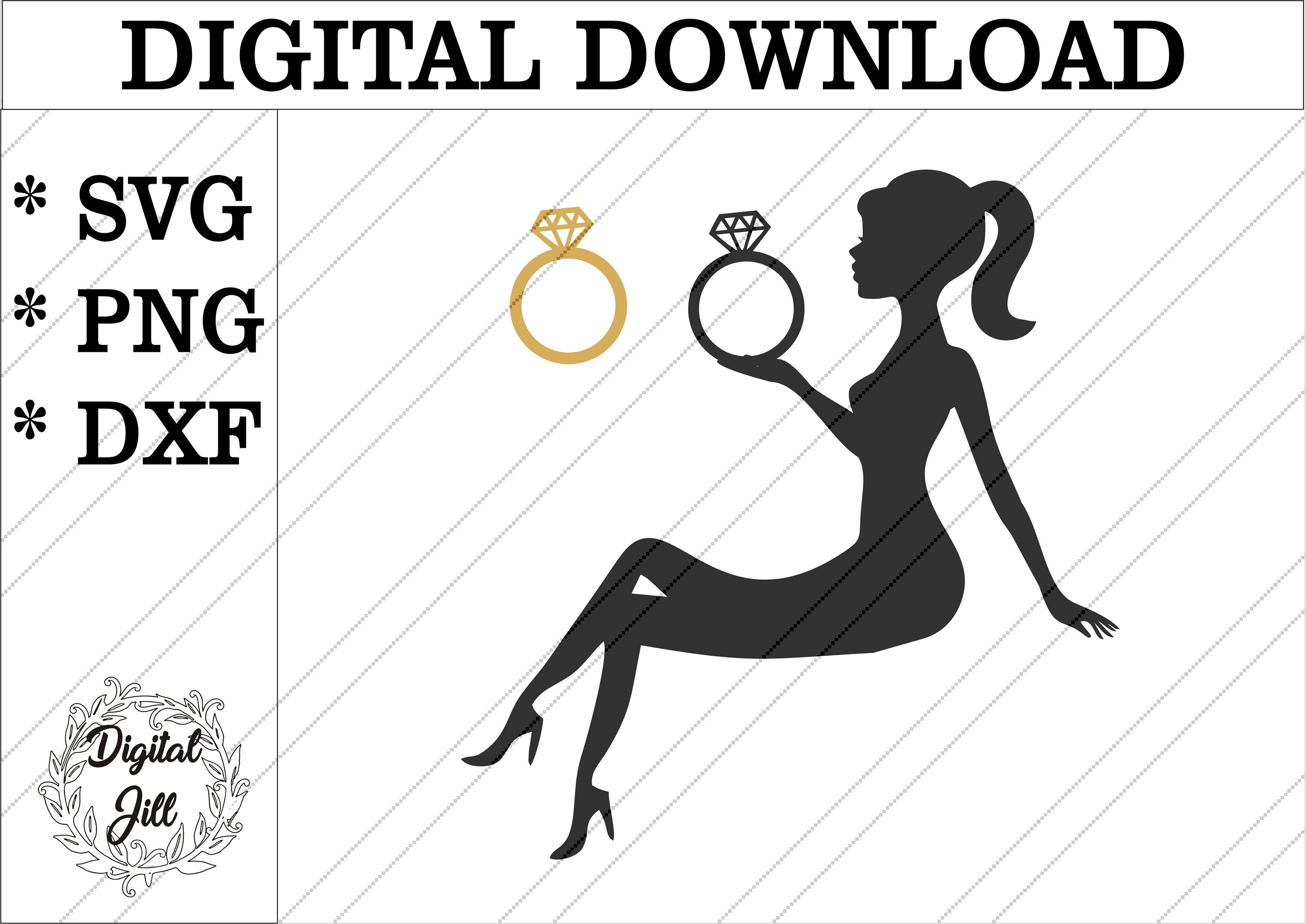 Sitzende Dame Silhouette Cake Topper svg mit Ring. Cake Topper ...