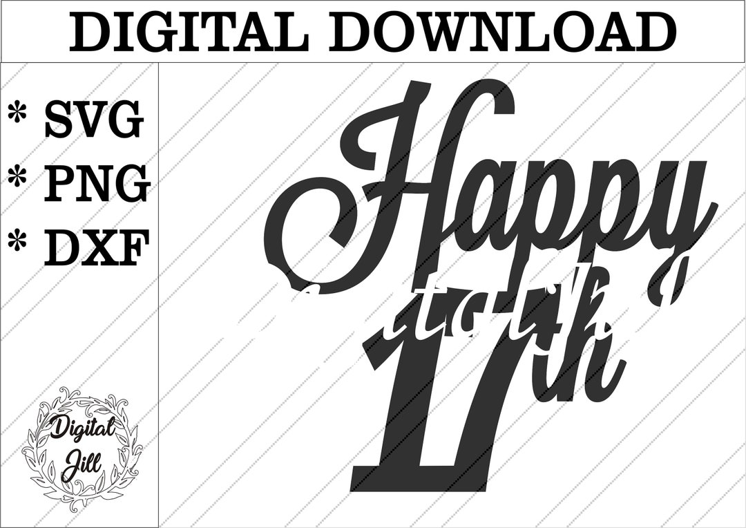 Happy 17th SVG Cake Topper. Digital 17th Cake Topper. 17th Birthday ...