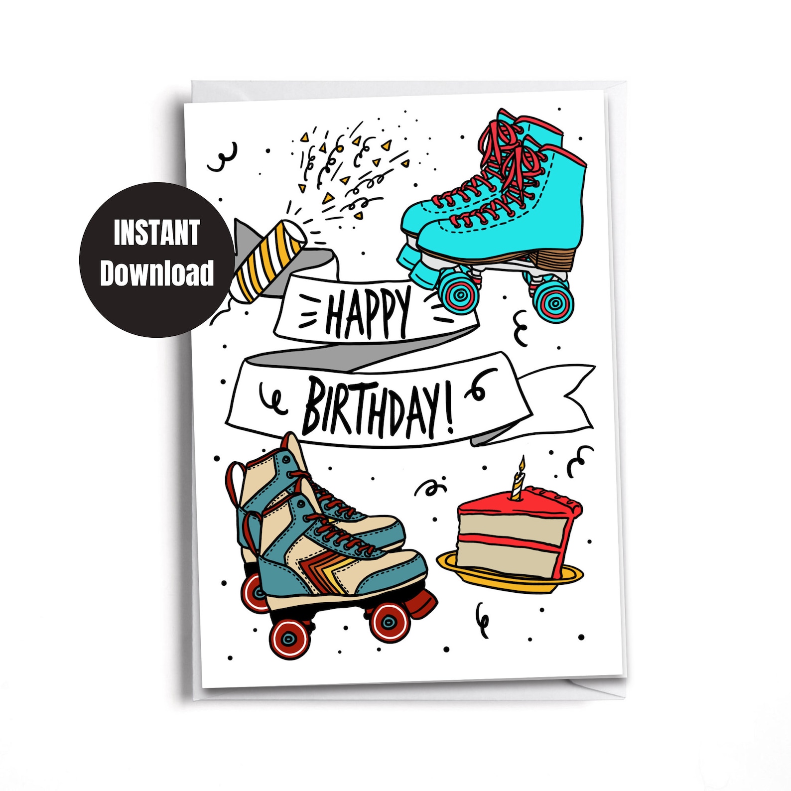 Skate and Cake Birthday Card Printable Downloadable Card - Etsy