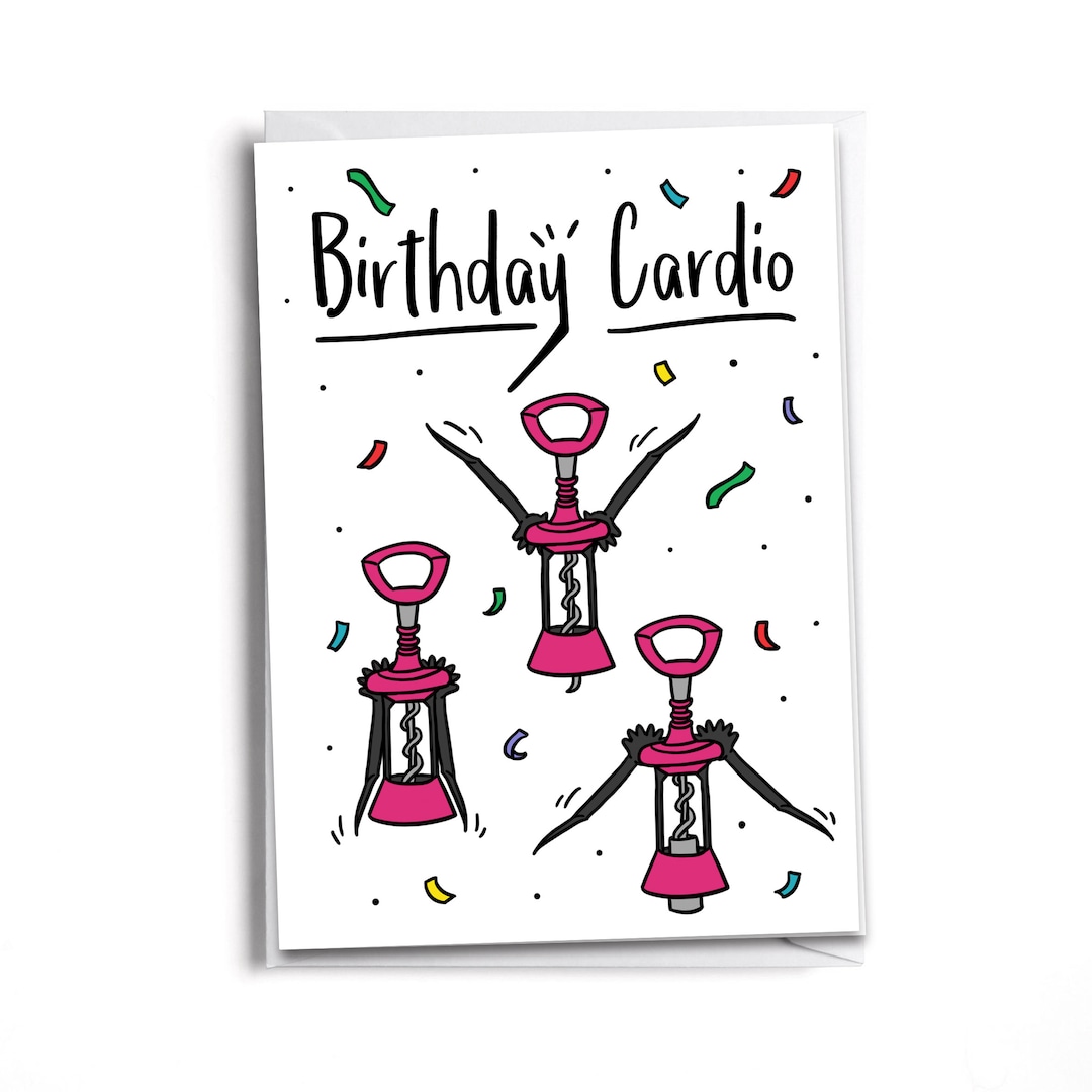 Funny Wine Lover Birthday Card: Cardio and Wine - Etsy