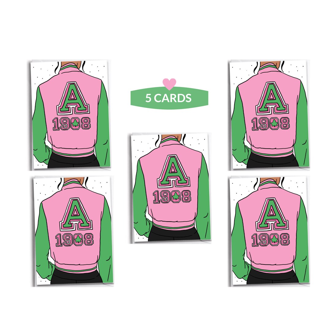 AKA Inspired Notecards: Pink and Green Sisterhood - Set of 5 - Etsy