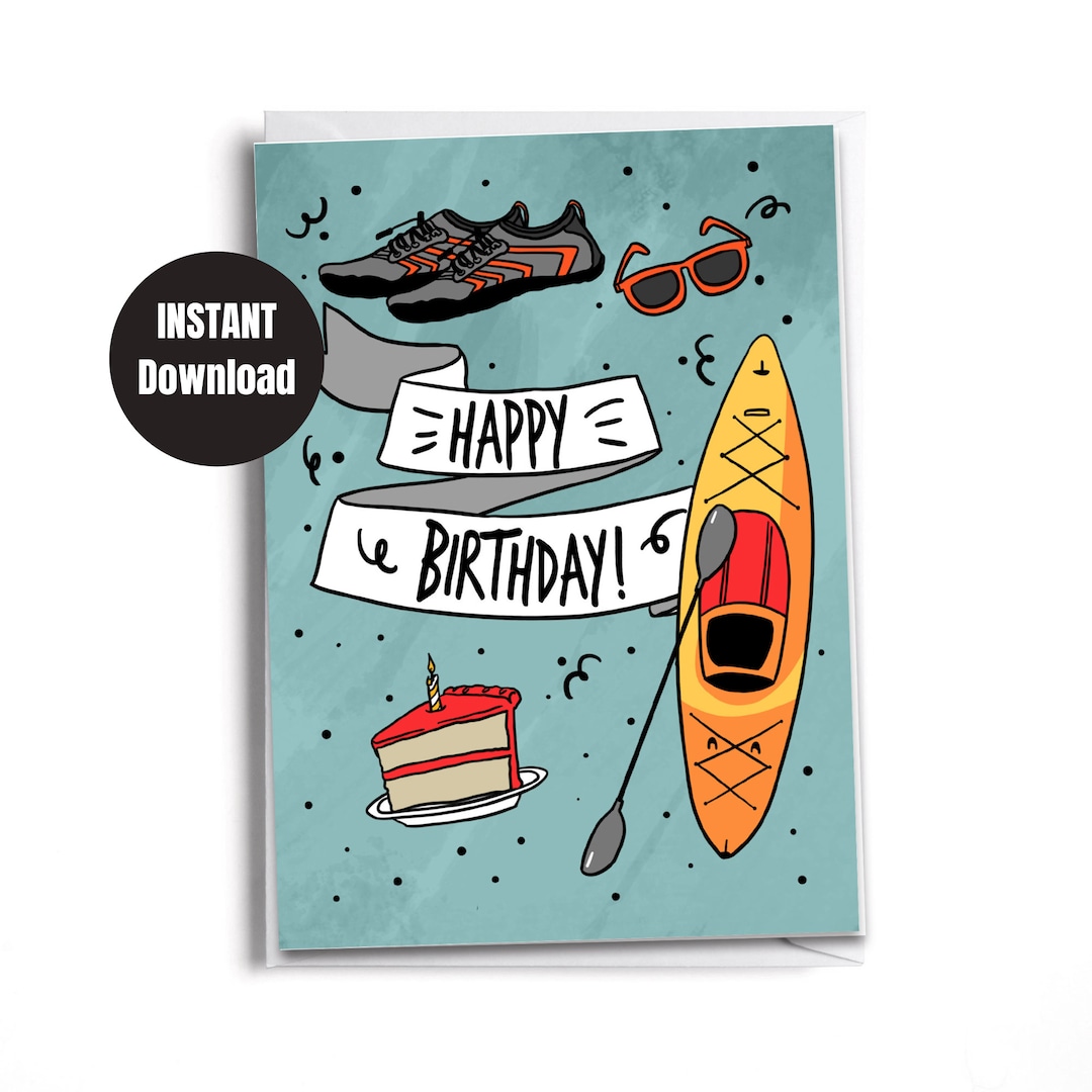 Printable Birthday Card for Kayak and Lake Lover | Downloadable Card ...