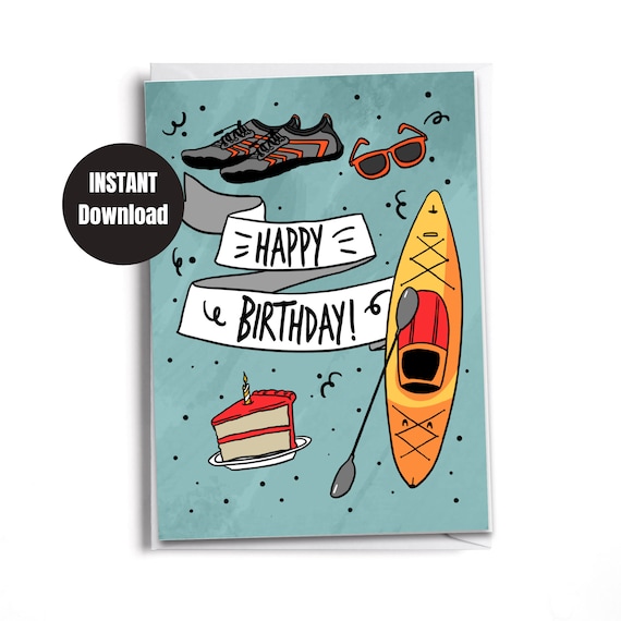 Printable Birthday Card for Kayak and Lake Lover - Etsy