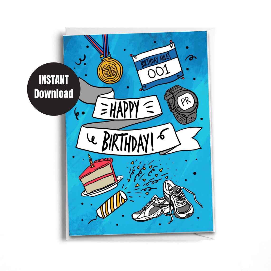 Printable Happy Birthday Card for Runner Blue Downloadable - Etsy