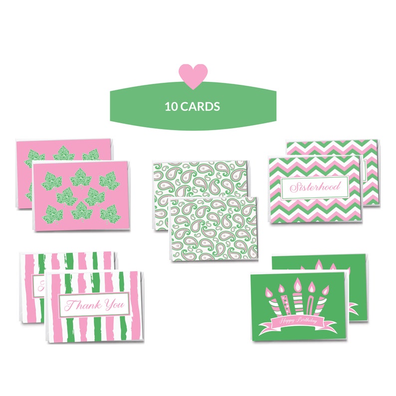 AKA Inspired Notecards: Pink & Green Sisterhood Greeting Cards - Etsy
