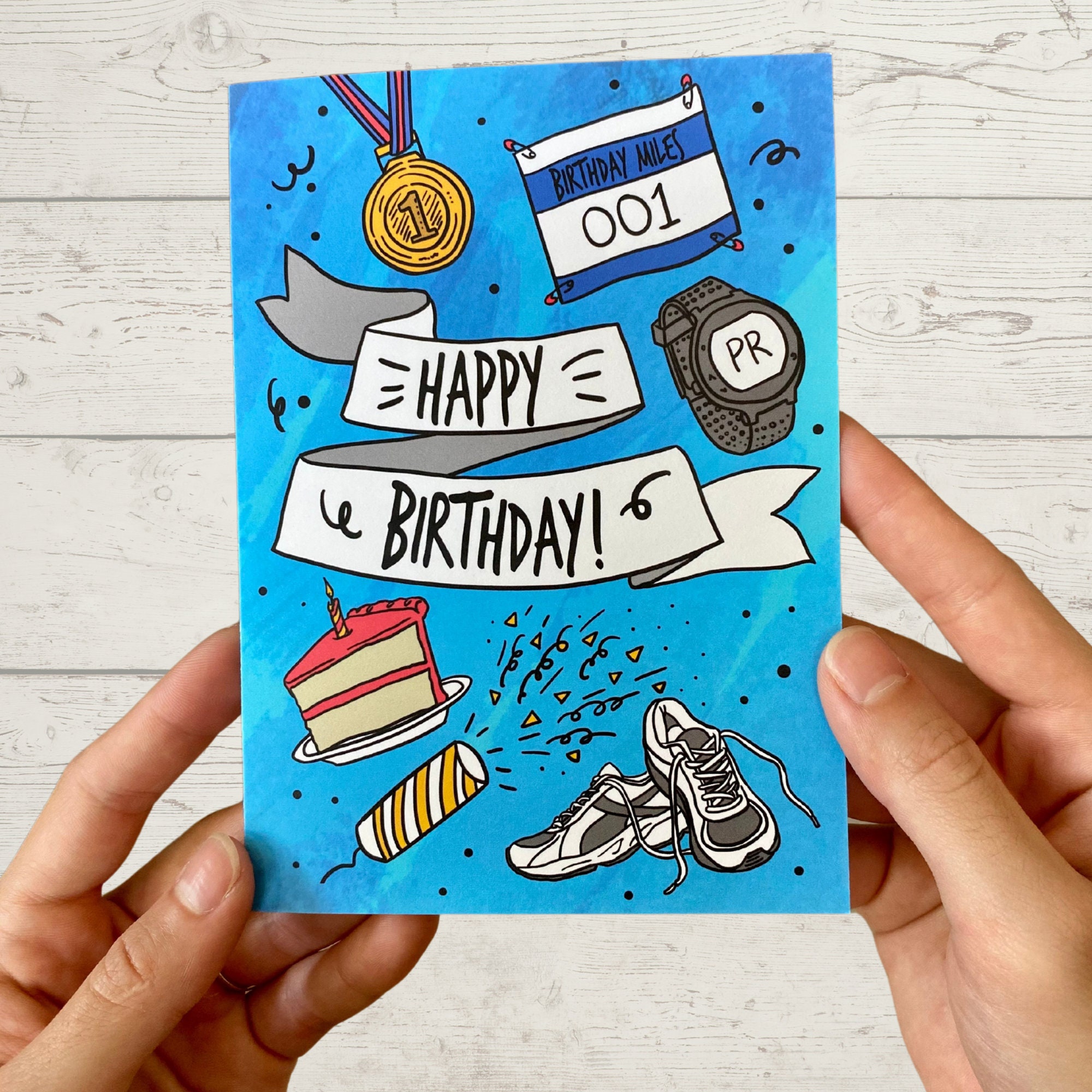 Happy Birthday Runner Run Happy Card blue - Etsy