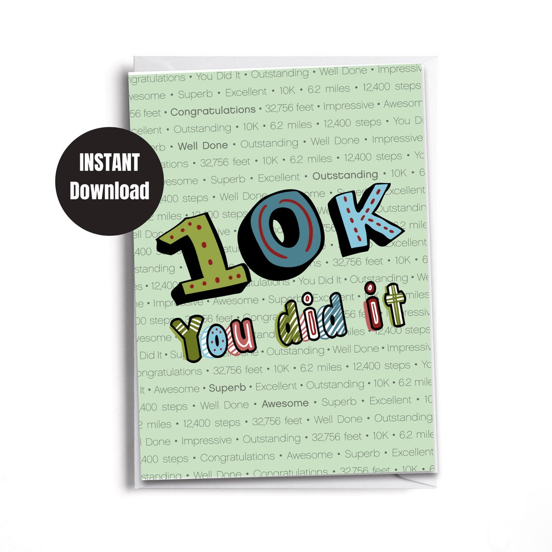 Printable 10K Card for Runner | Congratulations Finisher - Downloadable ...