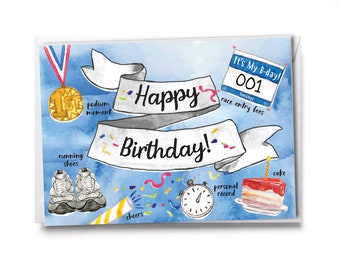 Happy Birthday Runner Card for Runner Marathon 5K 10K | Etsy