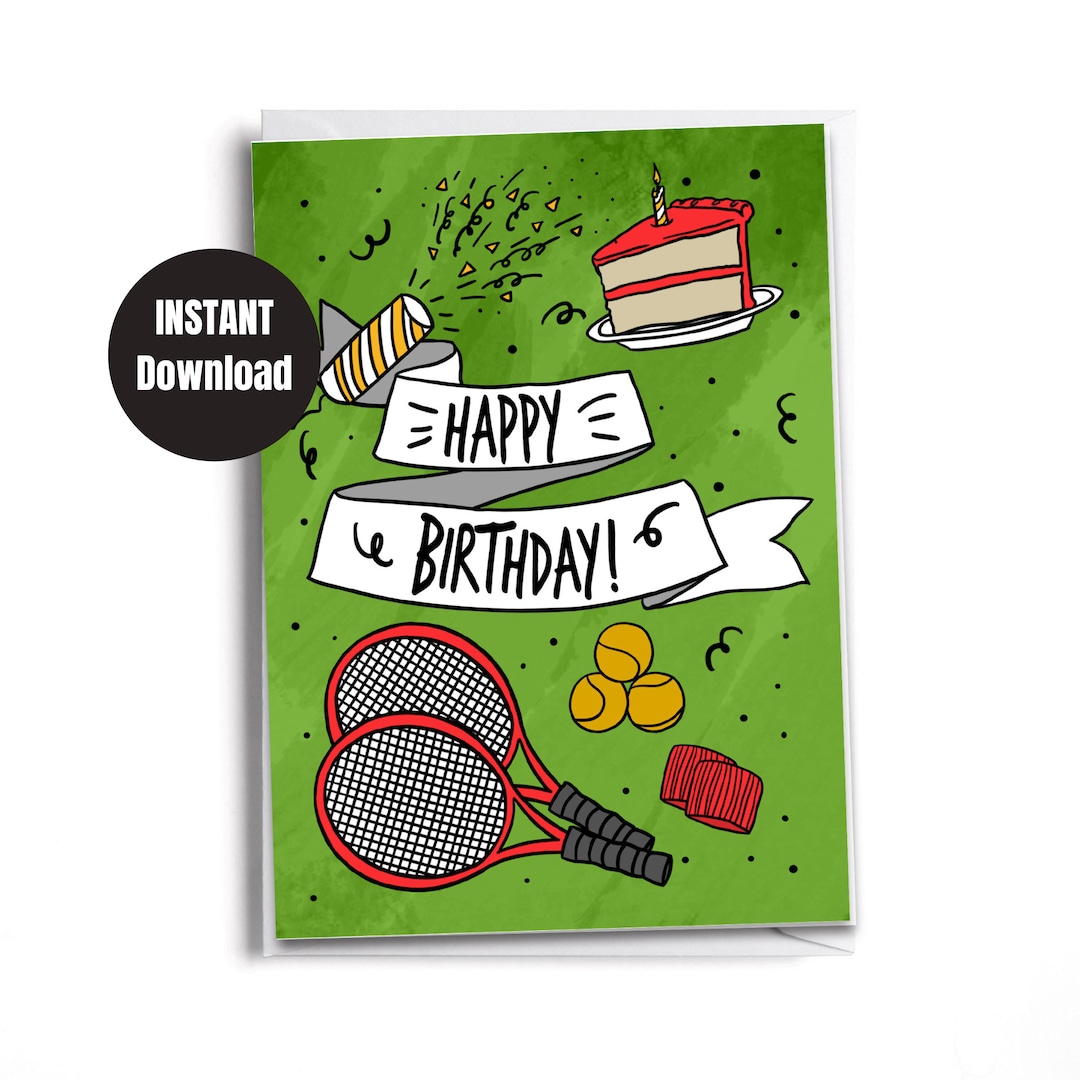 Tennis Birthday Card | Printable | Downloadable Card | Digital Instant ...