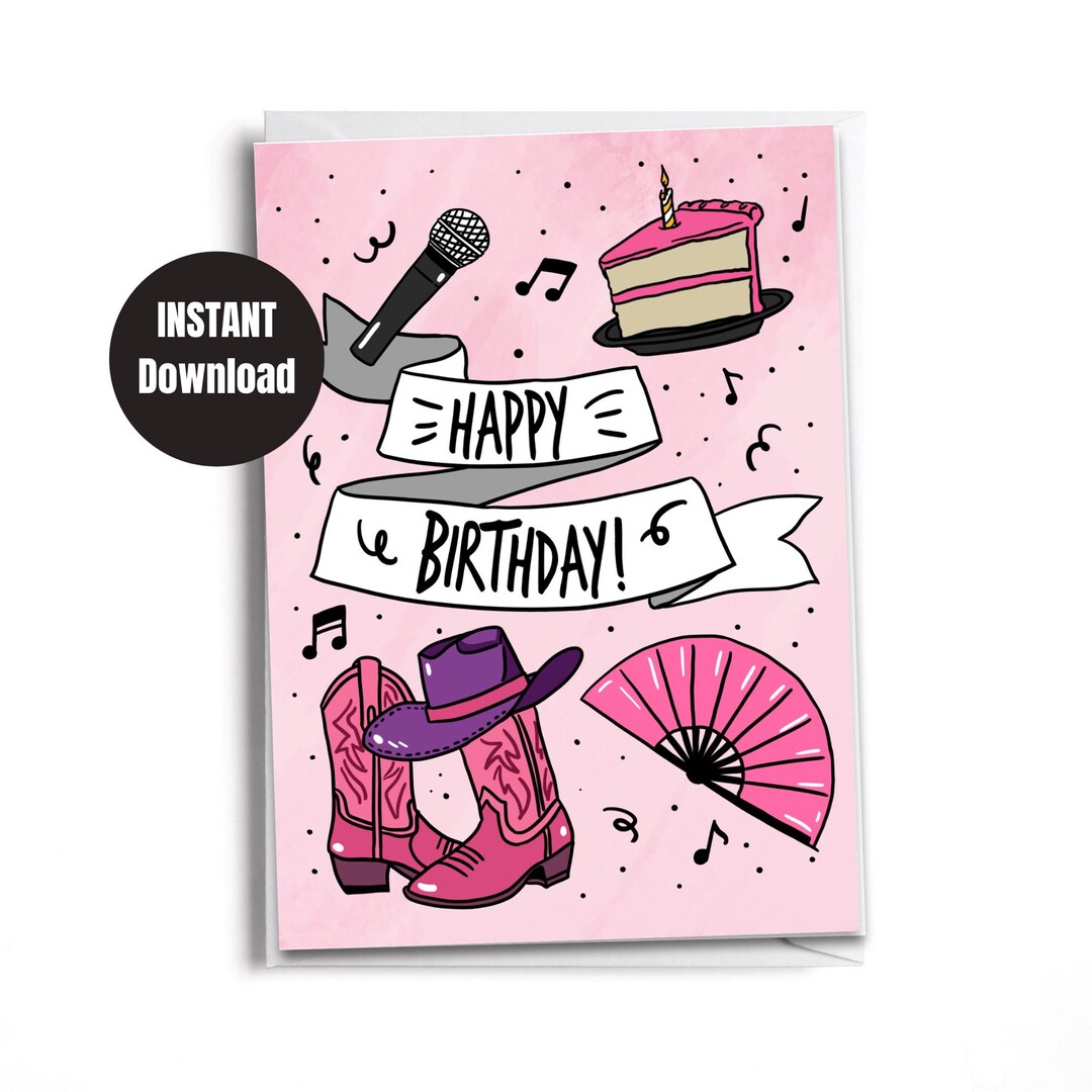 Printable Pink Cowboy Line Dance Birthday Card| Downloadable Card ...