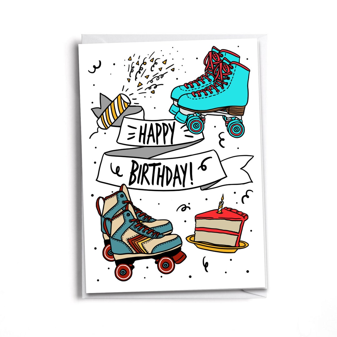 Roller Skate Birthday Card: Fun Colorful Design - Etsy