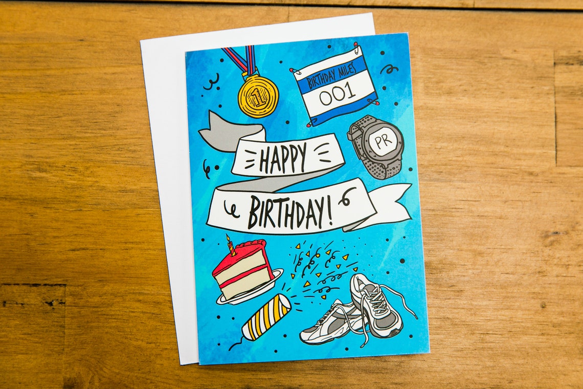 Happy Birthday Runner Run Happy Card blue - Etsy