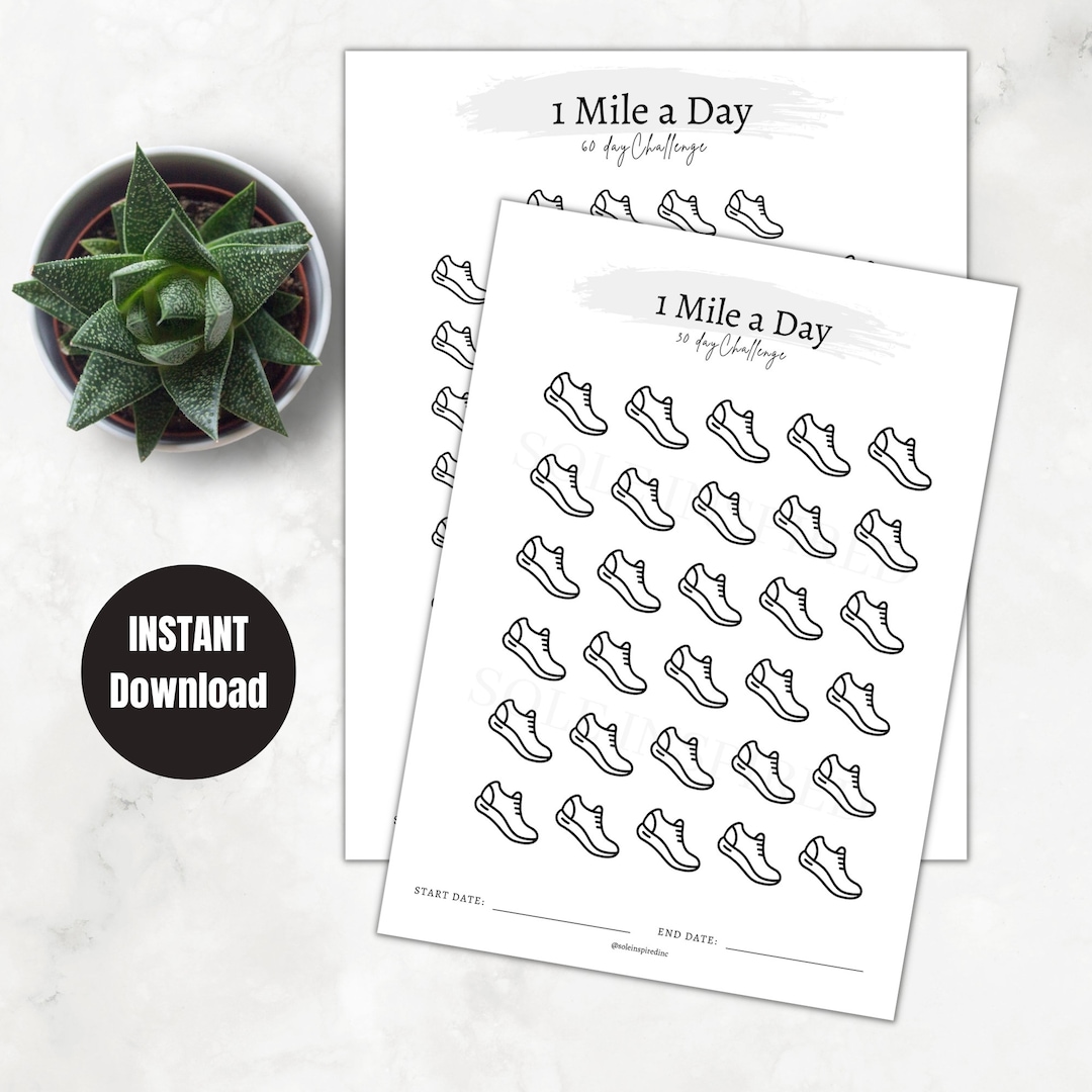 Printable Habit Tracker | 1 Mile a Day 30 and 60 Day Challenge ...