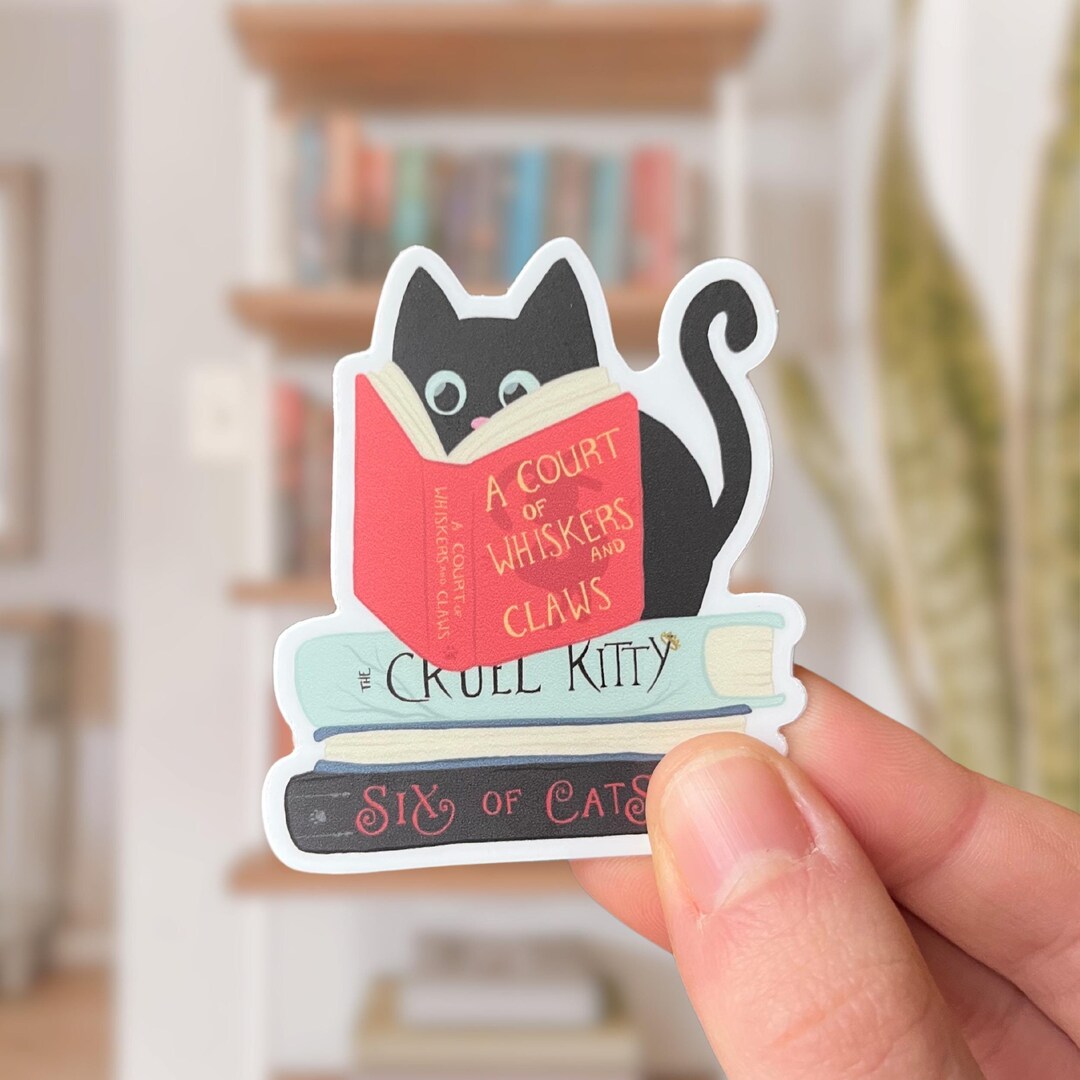 Cat Reading Romantasy Sticker, Cat and Books Sticker - Etsy