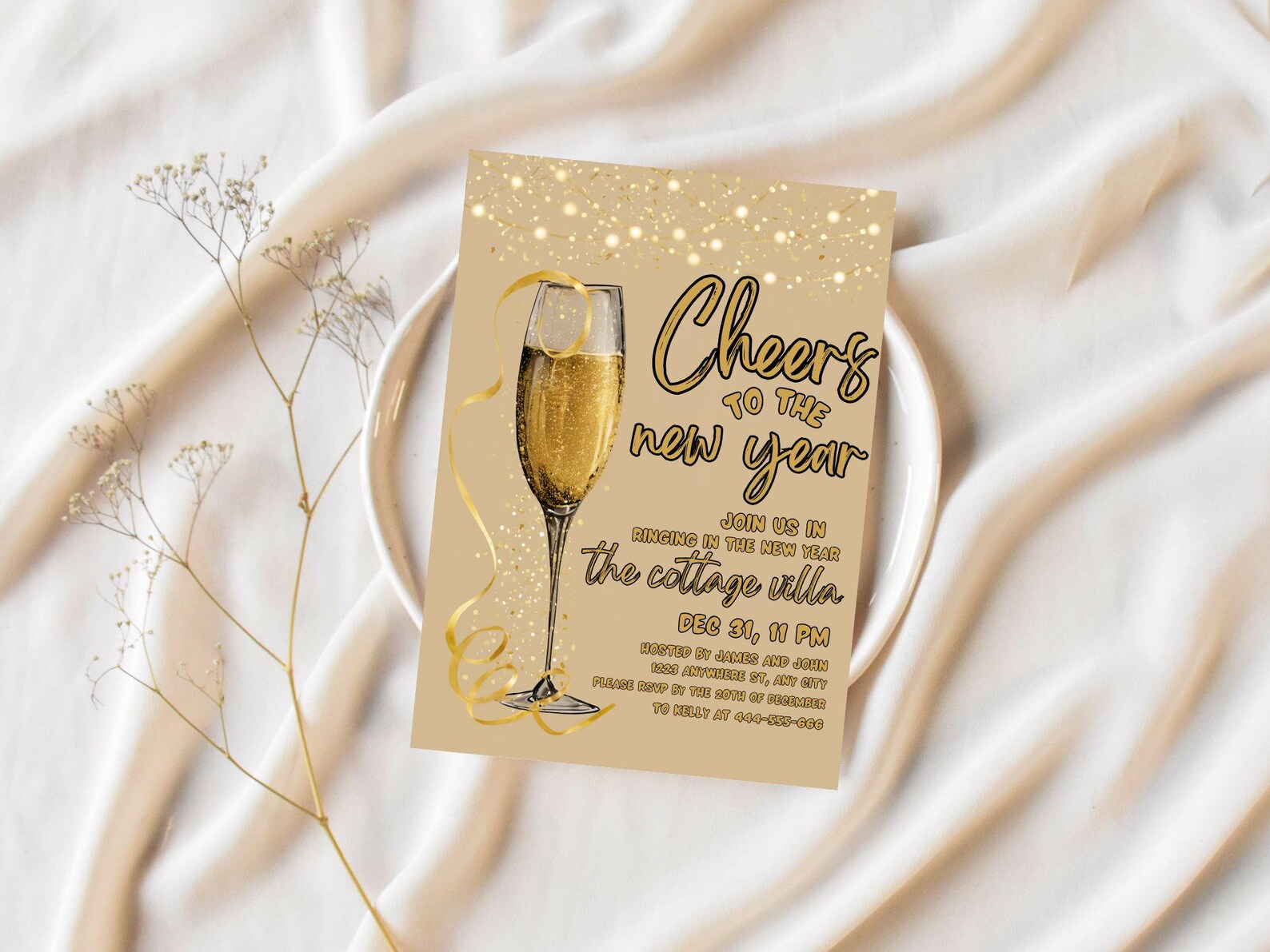 EDITABLE New Years Party Invitation, Cheers to the New Year, Printable ...