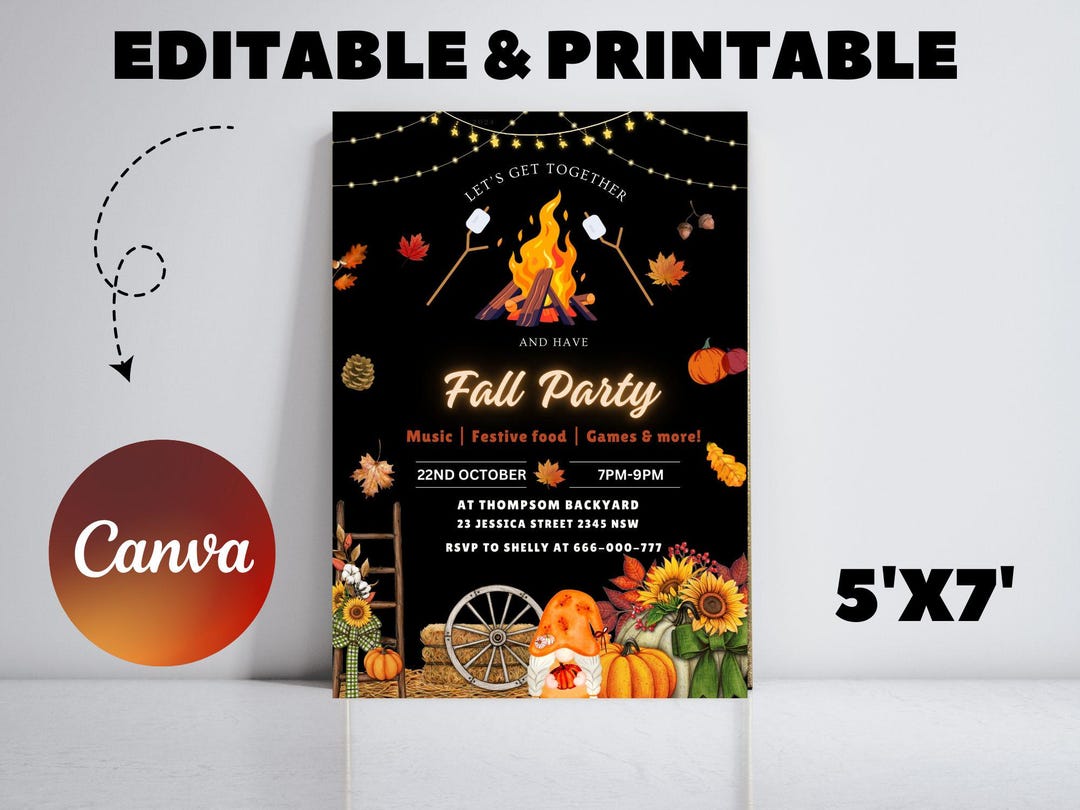 Editable Fall Party Invitation, Fall Harvest Party Text Invitation ...