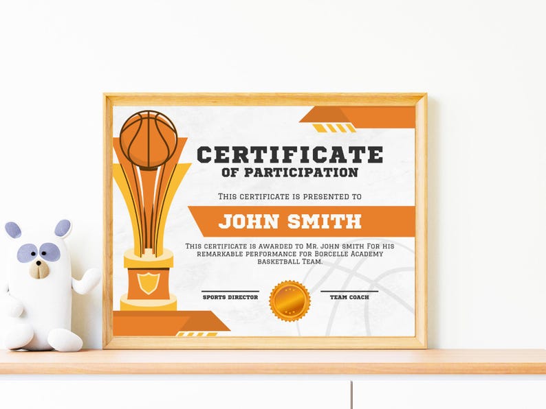Basketball Awards, Editable Certificate Canva Template, Team Party ...